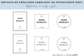 MONIN MANDLOVÝ - omyvatelná samolepka na dózu, výběr rozměrů Ø 5 cm / 5 x 5 cm / 6 x 8 cm | DomaLEP tvar: ČTVEREC, barva: PRŮHLEDNÁ - ČERNÉ písmo, velikost: š. 5 cm x v. 5 cm - tučné písmo