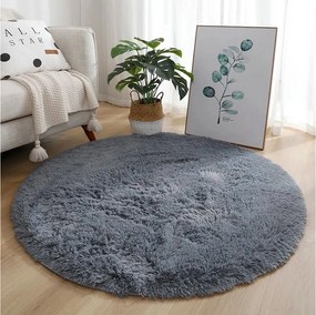 TZ Šedý kulatý koberec typu „shaggy“ Lana Rozměr: 80 cm