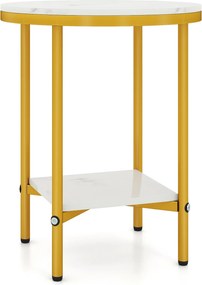 Costway 2patrový kulatý konferenční stolek 40,5 cm s bílým mramorovým vzhledem