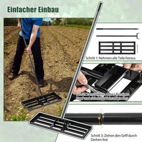 Costway Kovové hrábě na vyrovnávání trávníku s ergonomickou rukojetí pro hrábě