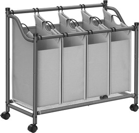 Prádelní koš na kolečkách 4 x 35l, se 4 vyjímatelnými taškami, šedá