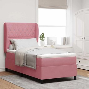 Postel s boxspringem s čelo Růžová 190 x 90 cm samet 3340855