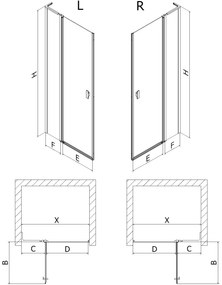 Mexen Mist L, výklopné sprchové dveře 110 cm, čiré sklo, zlatá matná, 8A4L-110-000-55-00