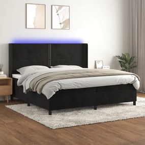 Box spring postel s matrací a LED černá 200x200 cm samet,  3139525