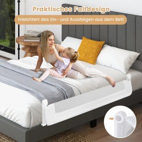 Costway Skládací bezpečnostní zábrana do postýlek s nastavitelnými popruhy, bílý