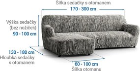 Bielastické potahy UNIVERSO NOVÉ žíhané černobílé sedačka s otomanem vlevo (š. 170 - 300 cm)
