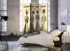 Pokojová zástěna Confections pour Dames - francouzské nápisy a ženy v retro stylu