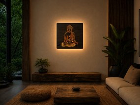 Li-Go "Buddha" světelný obraz s baterií a pohybovým čidlem 62x62 cm provedení povrchu: jedle