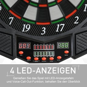 HOMCOM Elektronický šipkový terč s dvířky 216 her včetně 4 LED 12 šipek až pro 8 hráčů ABS PP 49x54,6x5,5 cm