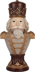 Šedo-vínová dekorace busta Louskáček Nutcracker - 16*10*30 cm