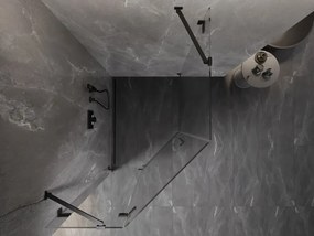 Mexen Lunar, pětiúhelníkový sprchový kout s levým sklonem 90 x 100 cm, 8mm čiré sklo, černý profil, 831-090L-100P-70-00-L