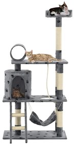 Škrabadlo pro kočky sisalové sloupky 140 cm šedé s tlapkami - Default Title