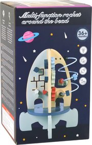 LEAN Toys Dřevěná edukační hračka raketa s korálky a ozubenými kolečky