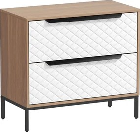 HOMCOM komoda se 2 látkovými zásuvkami s frontami se vzorem rombů pro obývací pokoj, kancelář, šatnu, přírodní a bílá