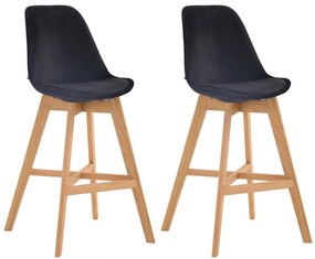 Barová židle Cannes ~ samet, dřevěné nohy natura (SET 2 ks)  - Černá