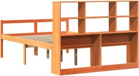 Postel s knihovnou bez matrace hnědá 140 x 190 cm masivní dřevo 3322030