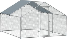 PawHut Venkovní Kurník, 3x3,4x1,9m 10,2m² Zinkem Potahovaný Ocelový Systém pro 10-15 Slepice, Kurník s Voděodolnou Anti-UV Střechou a Zámkem, pro Malá