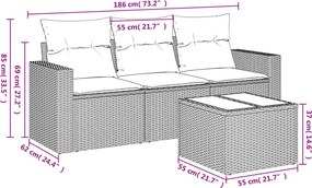vidaXL 4dílná zahradní sedací souprava s poduškami polyratan [3218658] Barva: Černá