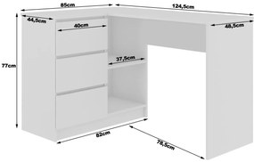 Rohový psací stůl B16 124 cm bílý/sonoma levý