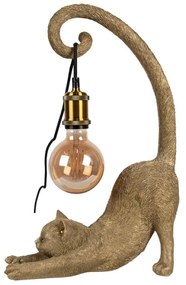 Stolní lampa ve tvaru zlaté protahující se kočky držící žárovku ocasem – 31x17x49 cm