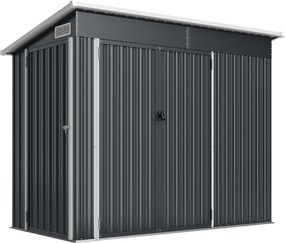 Outsunny plechový zahradní domek 2,68 m² – zamykatelný, 3 dveře, větraný, pultová střecha, rukavice v balení (234 × 132 × 185 cm)