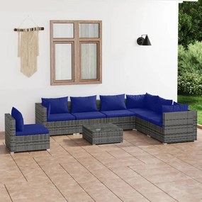 vidaXL 8dílná zahradní sedací souprava s poduškami polyratan [3102361] Barva: Šedá a tmavě modrá