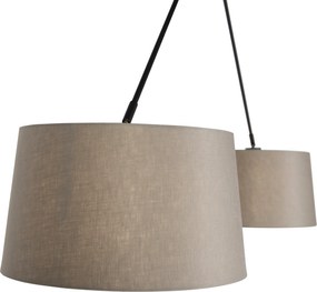 Závěsné svítidlo černé s lněnými stínidly taupe 35 cm 2-světlo - Blitz