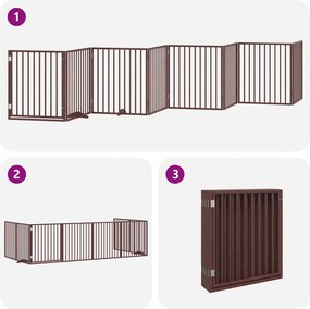 Zábrana pro psy s dvířky skládací 8 panelů hnědá 640 cm topol 3155582
