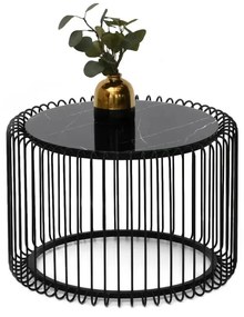 Kulatý drátěný stolek Navio L - černý chrom/černé sklo