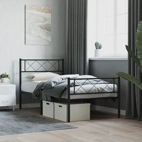 vidaXL Kovový rám postele s hlavovým a nožním čelem 100 x 190 cm [372338] Barva: Černá