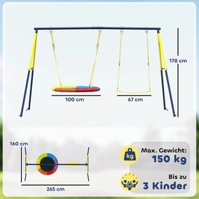 AIYAPLAY dětská dvojitá houpačka – zahradní hřiště s hnízdem a klasickým sedátkem, nastavitelná lana, kovový rám, pro děti 3–8 let, nosnost 150 kg, v…