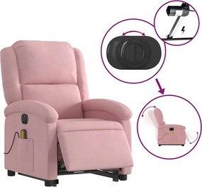 Elektrické zvedací masážní polohovací křeslo růžové samet 3204337