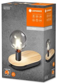 Ledvance - Dotyková stolní lampa s USB konektorem DECOR WOOD 1xE27/8W/230V