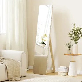 HOMCOM stojací a nástěnné zrcadlo obdélníkové, rozměry 37D x 43Š x 156V cm, přírodní dřevo