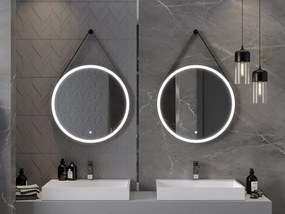 Mexen Reni koupelnové zrcadlo podsvícené, kulaté 70 cm, LED 6000K, odmlžování, černý rám - 9812-070-070-611-70