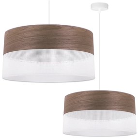 Light Home Závěsné svítidlo Wood, 1x hnědá ořechová dýha/bílé plastové stínítko, (fi 44cm)