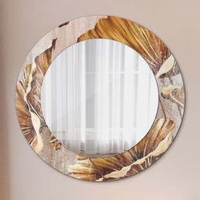 Kulaté dekorativní zrcadlo Zlaté listy fi 50 cm