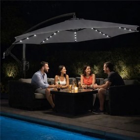 Zahradní slunečník s led osvětlením 290 cm, šedý SPRINGOS ATENA GU0046