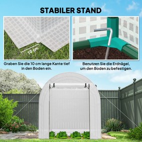 Zeleninový skleník Outsunny 180x180x200 cm Malý tunelový skleník s rolovacím dveřmi a oknem pro pěstování rostlin a květin Bílá