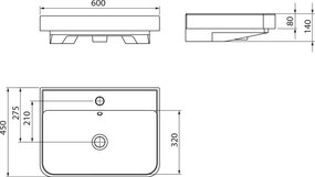 Aqualine Aqualine, ZEN keramické umyvadlo nábytkové 60x45cm, bílá, 3060