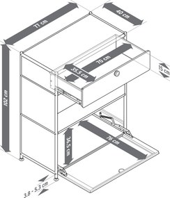 Tchibo - Komoda kovová »Cn3« se 3 zásuvkami a 1 výklopnými dvířky - barva: šedá