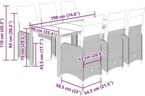 7dílný zahradní bistro set s poduškami černý polyratan 3277139