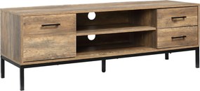 HOMCOM Dřevěný TV Stojan pro Televize do 50 Palců se 2 Zásuvkami a 2 Policemi, Správa Kabelů pro Obývací Pokoj, Jídelnu a Ložnici, 132 x 39 x 45.5 cm