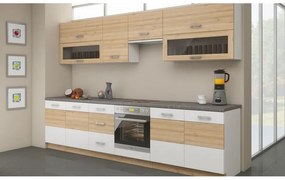 Nábytek Elegance Kuchyňská linka IKONIK 120/180cm = Dolní skříňky: 80cm dřezová, 40cm zásuvková. Horní skříňky: 80cm prosklená, 40cm dvířka, 60cm digestořová.