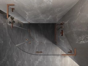 Mexen Lunar, L půlkruhový sprchový kout naklápěcí vpravo 80 x 70 cm, 8mm čiré sklo, profil měděná matná, 833L-080P-070L-65-00