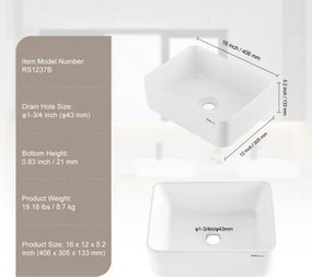 Moderní keramické umyvadlo 40,6 × 30,5 cm Koupelnová mísa na umyvadlo Bílá