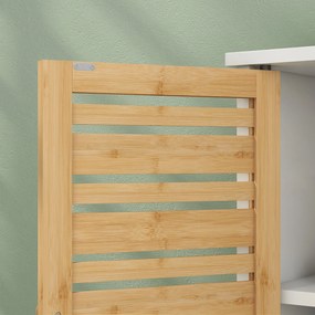 HOMCOM Skříňka pod umyvadlo Moderní koupelnová skříňka s magnetickými dvířky z bambusu a nastavitelnou policí 60x30x60 cm Bílá a přírodní