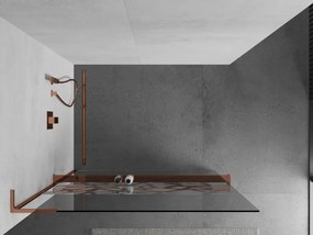 Mexen Kioto+ L, sprchová zástěna Walk-In s poličkou a věšákem 100 x 200 cm, 8mm čiré sklo bílý vzor, ​​růžové zlato profil, 800-100-123-60-85
