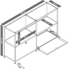 Tchibo - Kovová odkládací skříňka »Cn3« se 2 výklopnými dvířky a skleněnými policemi, hnědošedá