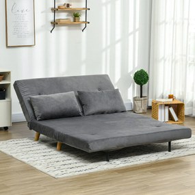 HOMCOM 2místná rozkládací pohovka s funkcí lůžka, rozkládací pohovka s nastavitelným opěradlem, šedý sametový vzhled, 130 x 78 x 79 cm do obývacího p…